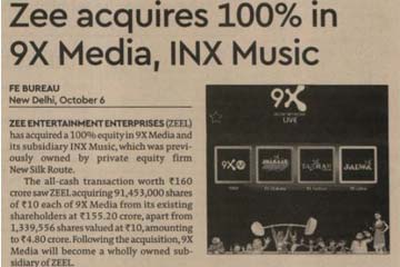 The Financial Express - Zee acquires 100% in 9X Media, INX Music - ZEE ...